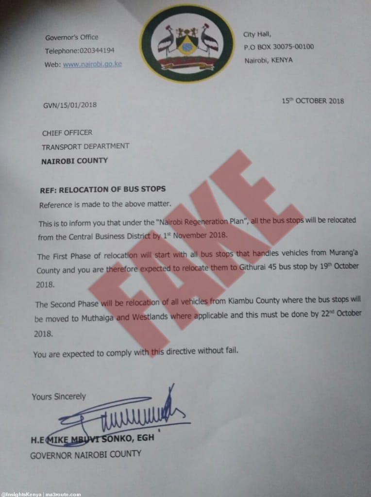 City Hall Speaks on Letter Relocating Nairobi Bus Stops - Kenyans.co.ke