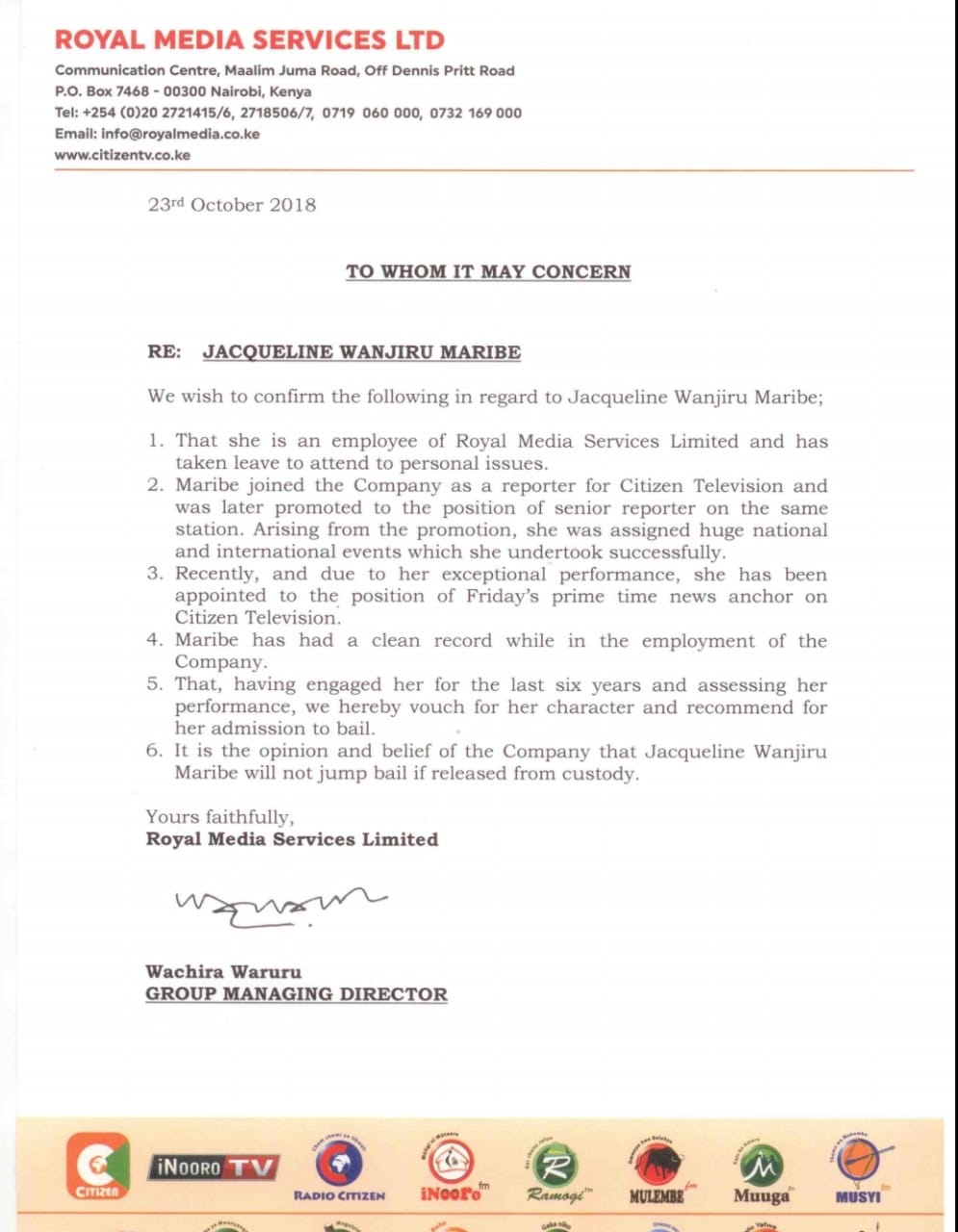 Citizen TV MD Wachira Waruru Backs Jacque Maribe's Bail Application ...