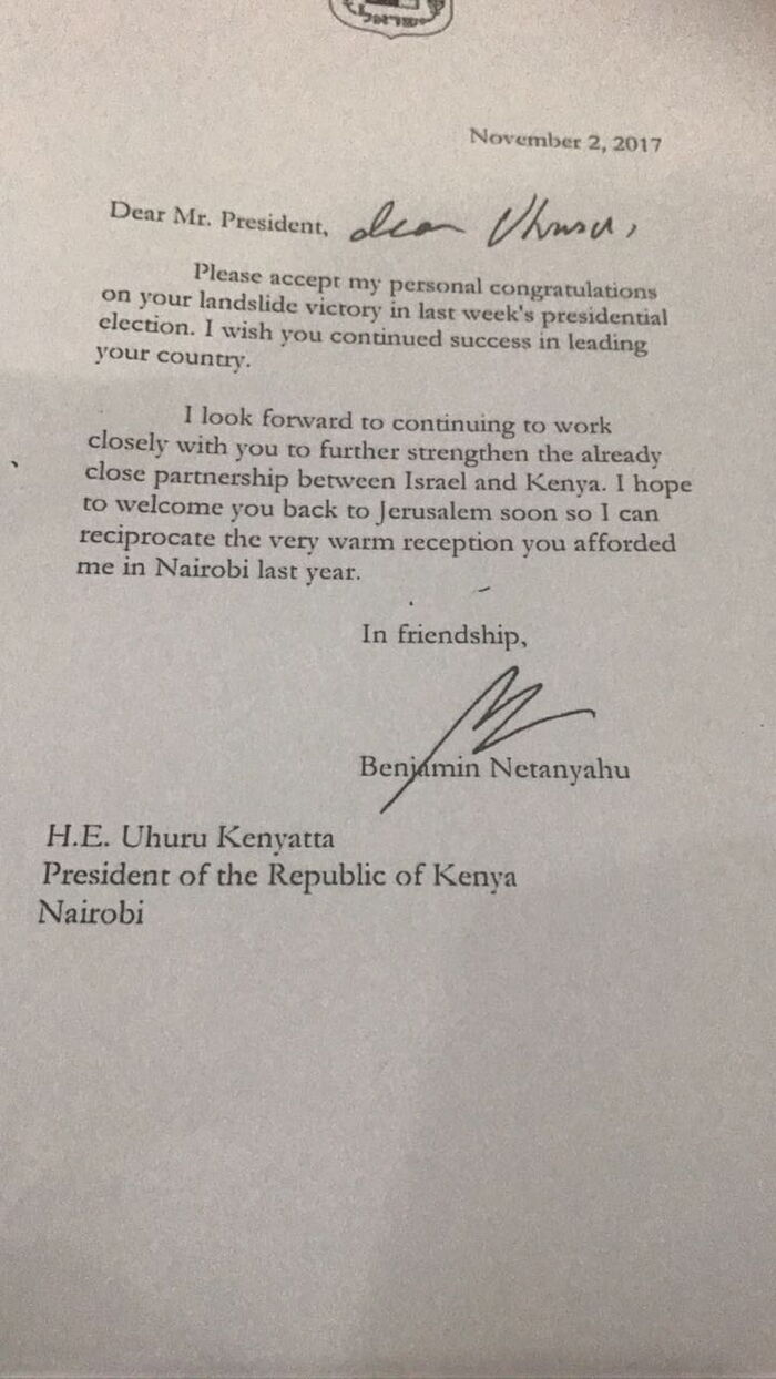 State House Explains 'Forged' Benjamin Netanyahu's Signature - Kenyans ...