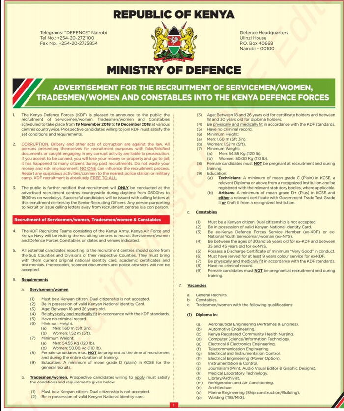 Here Are The Dates for KDF Mass Recruitment in Your County - Kenyans.co.ke