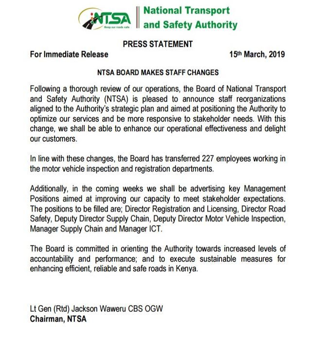 NTSA Board Fires Senior Staff in Major Shake Up - Kenyans.co.ke